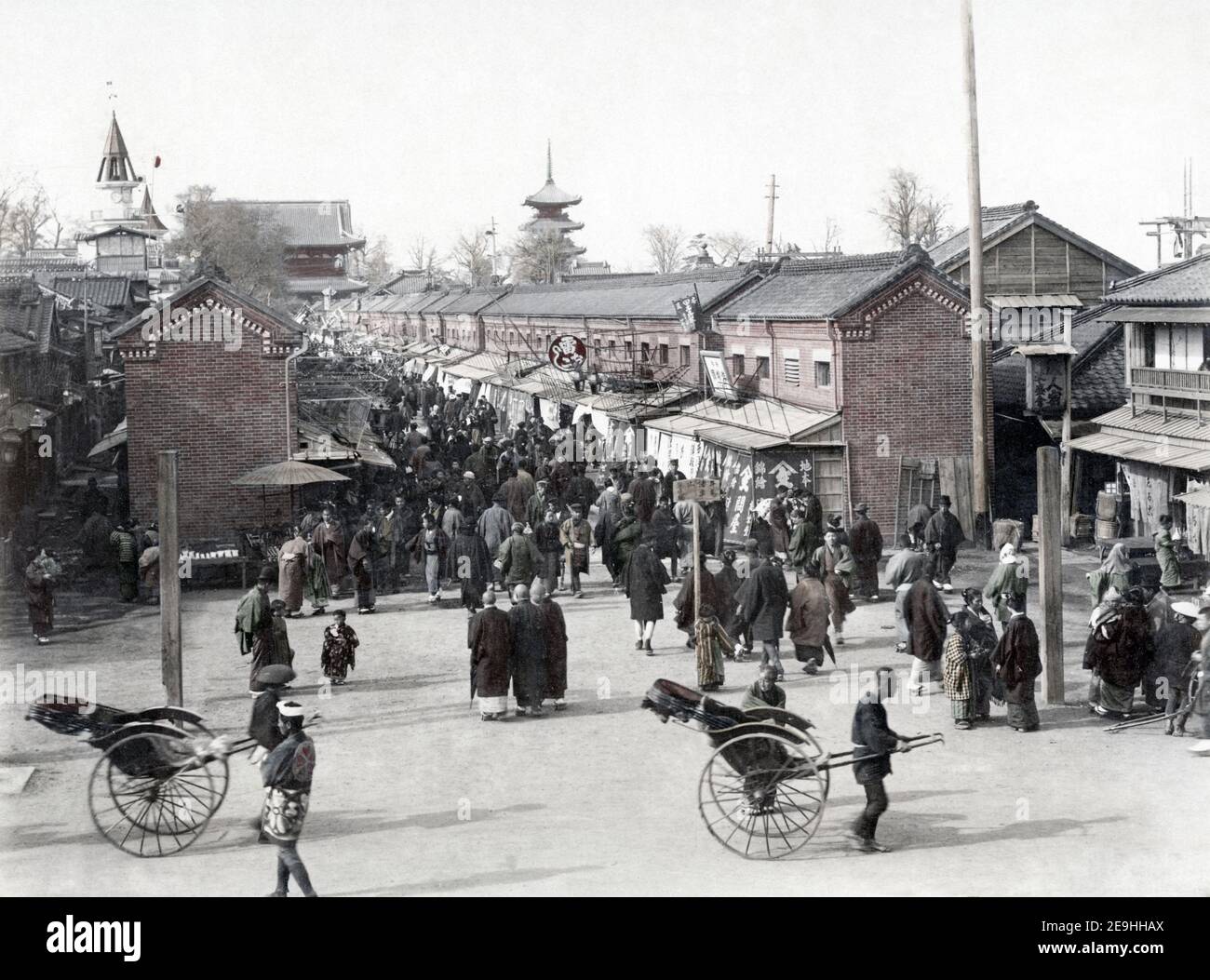 Late 19th century photograph - Busy street scene, Asakusa, Tokyo, Japan ...