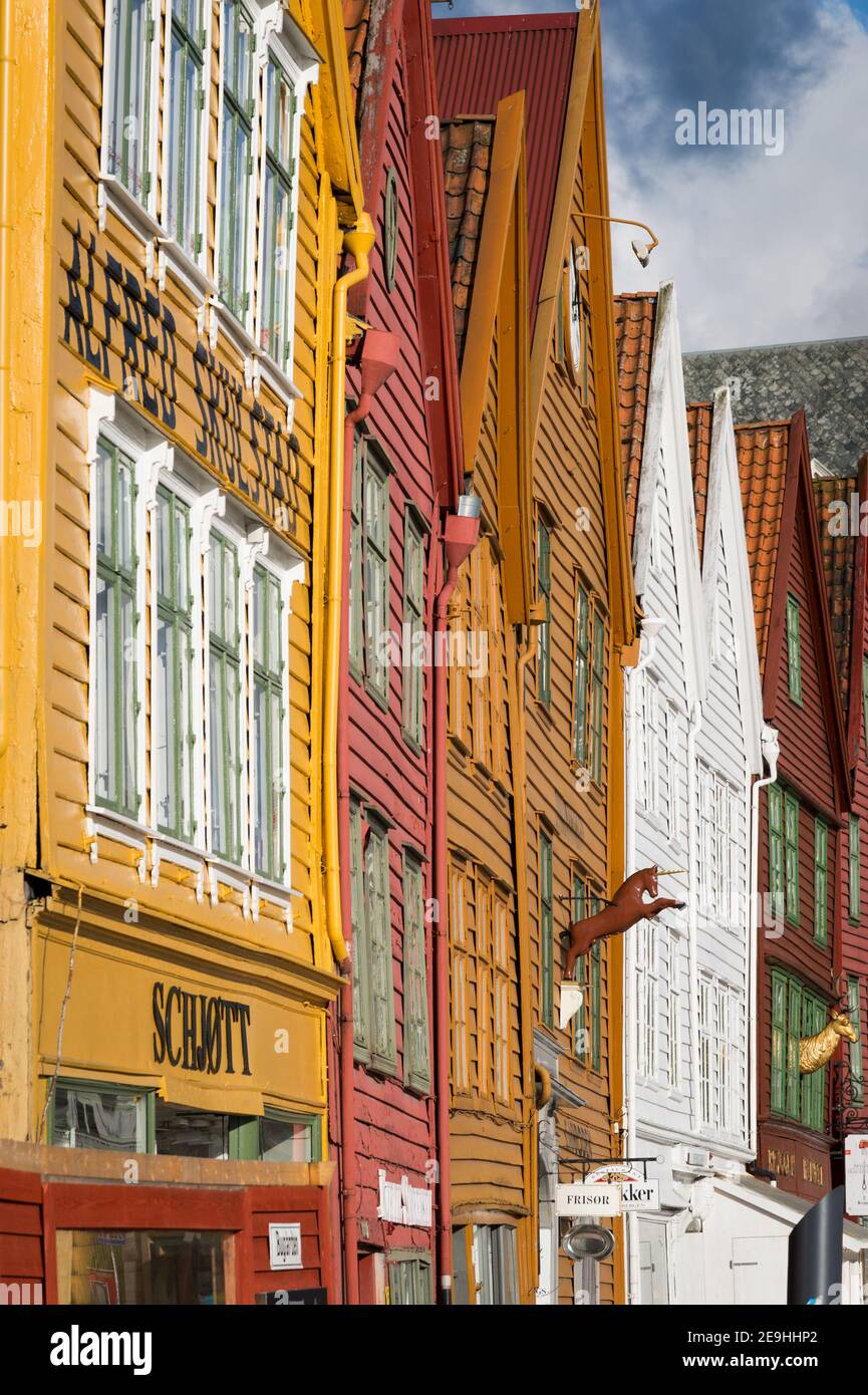 The historic wooden buildings of Bryggen, Bergen, Norway Stock Photo ...
