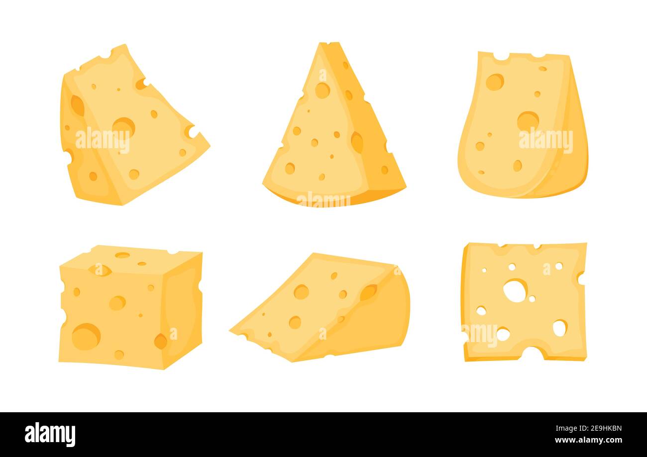 Set of cheese parts and slices isolated on a white background. Cheese ...