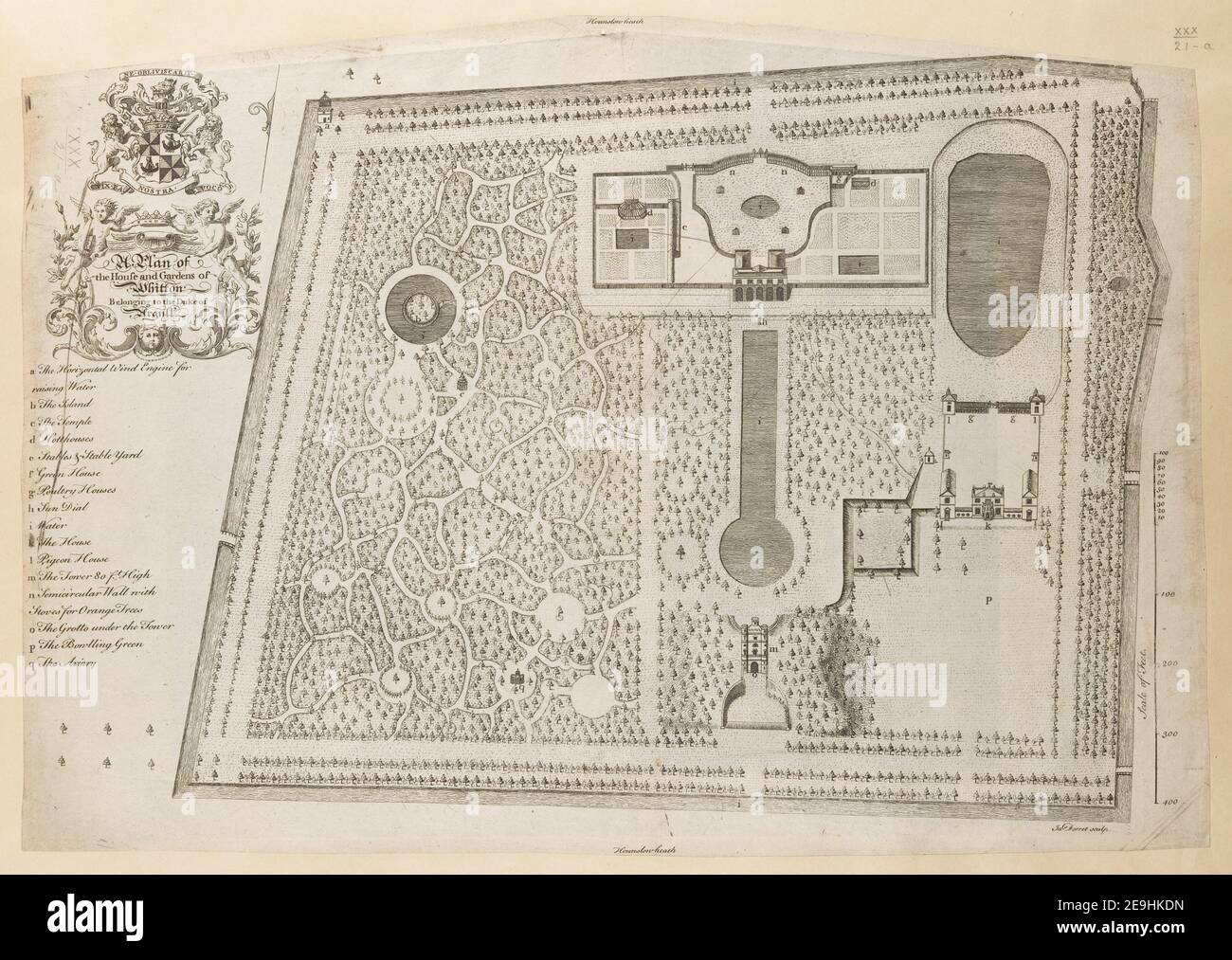 A Plan of the House and Gardens of Whitton. Author Dorret, James 30.21 ...