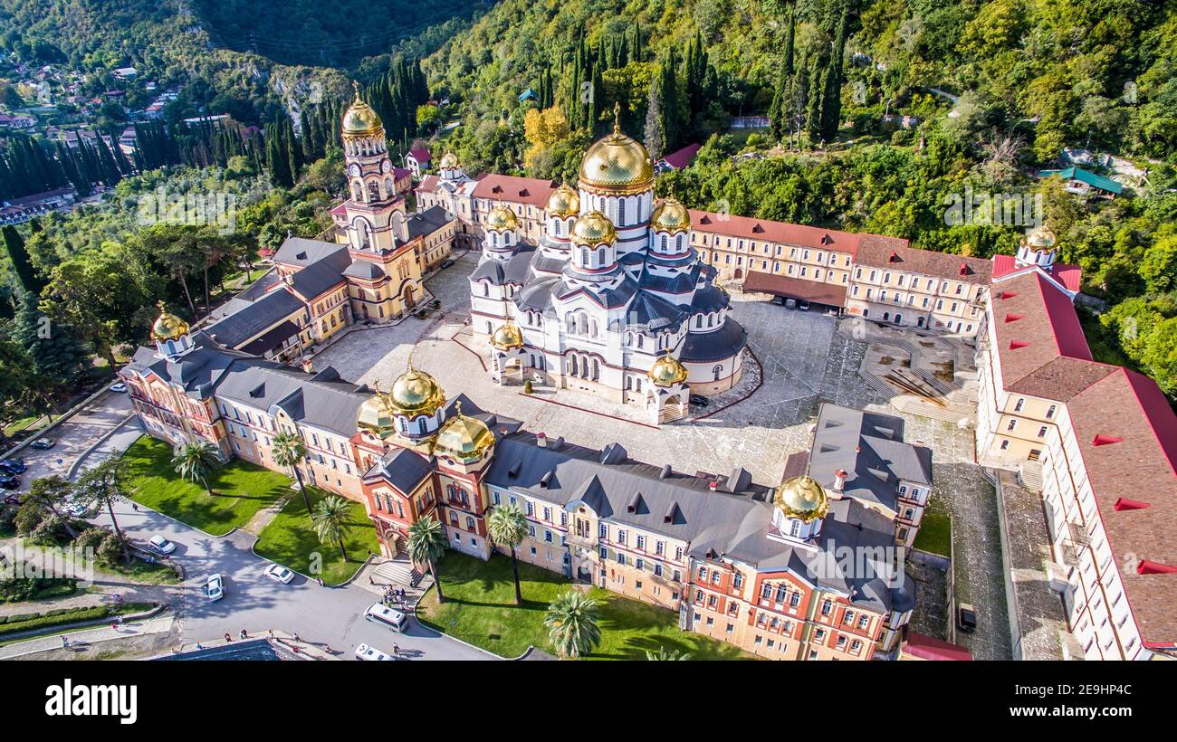 Christian landmark of the new Athos monastery from the height of bird ...
