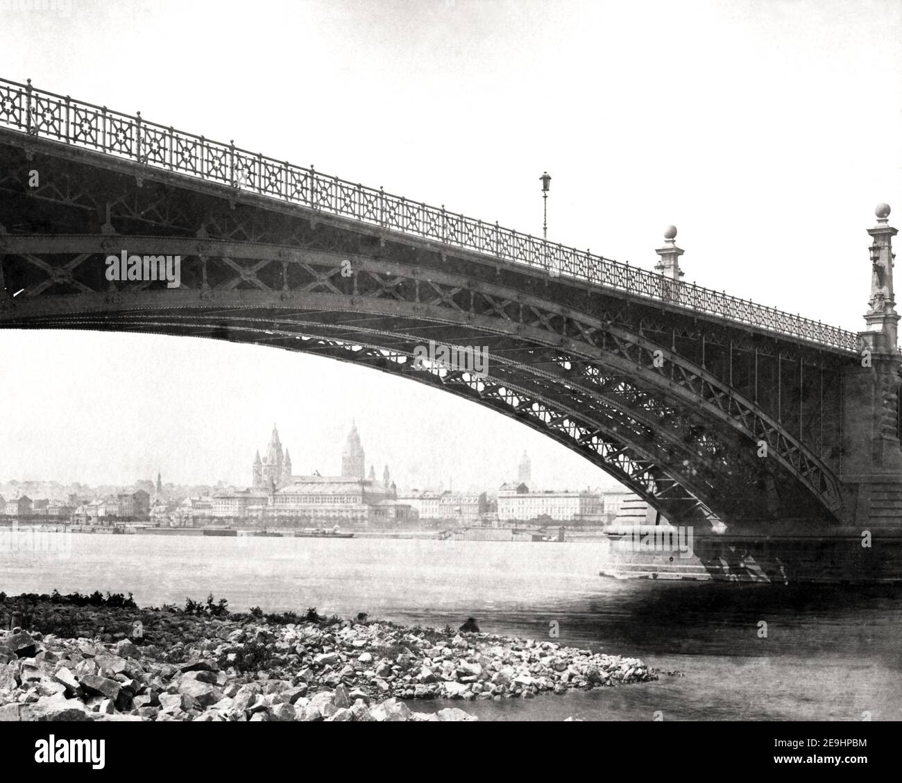 Late 19th century photograph - Bridge over the Rhine River and Mainz ...