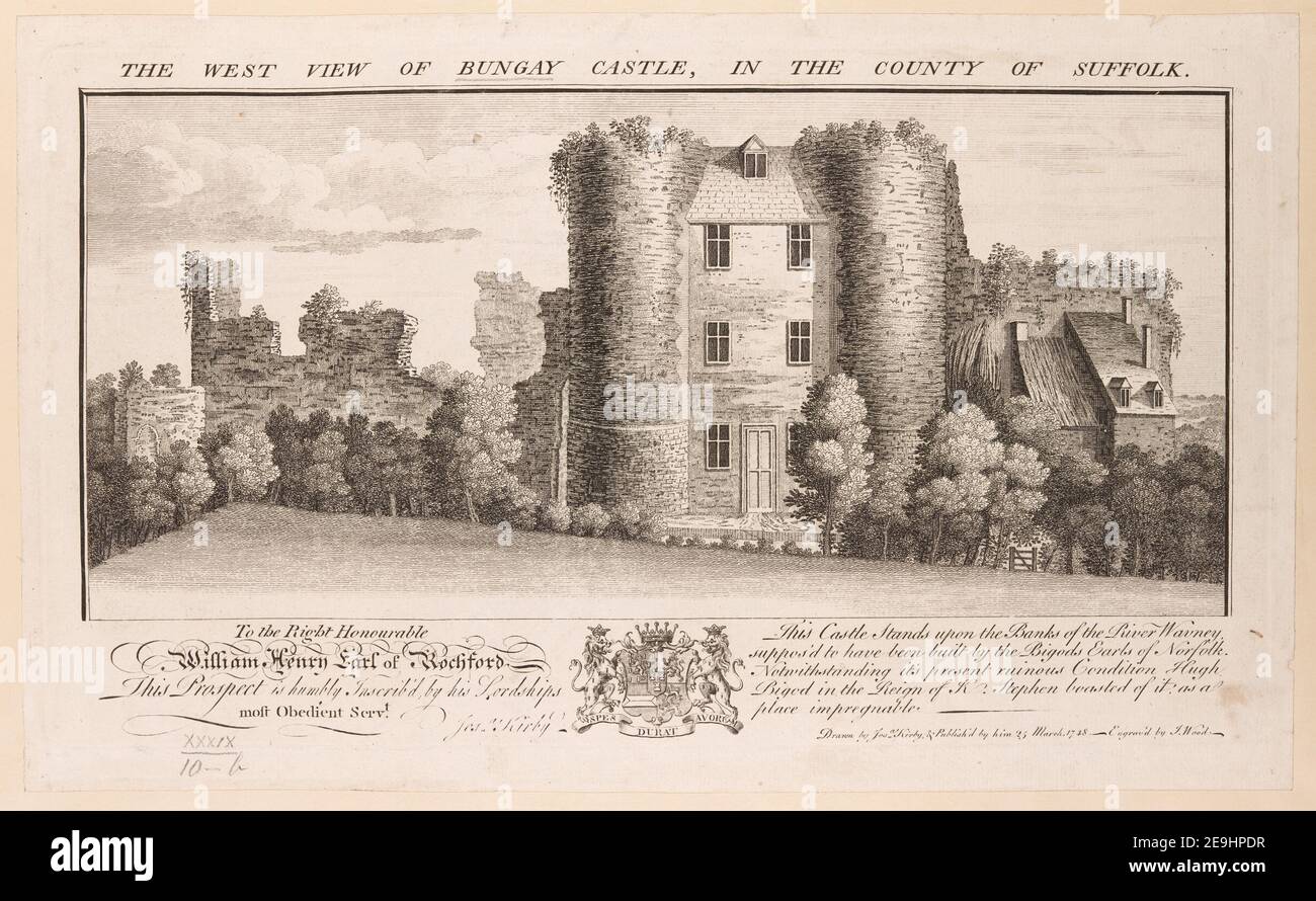 THE WEST VIEW OF BUNGAY CASTLE, IN THE COUNTY OF SUFFOLK. Author Wood ...