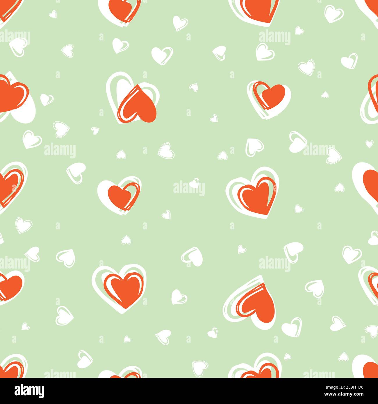 Vector green doodle cute scattered hearts valentine seamless pattern ...