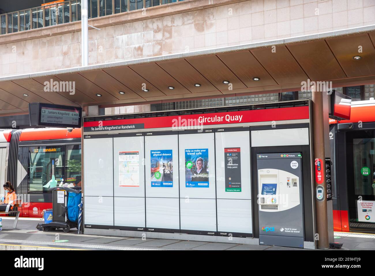 Circular Quay light rail station and light rail train in Sydney city ...