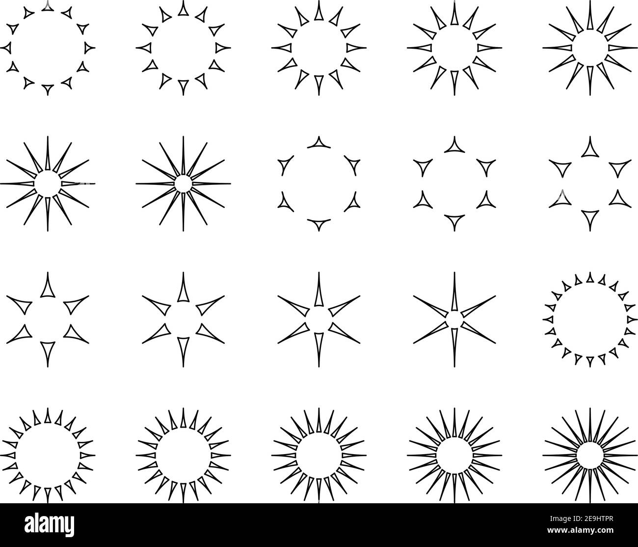 Minimal collection of various sun rays, illustration, vector on white ...
