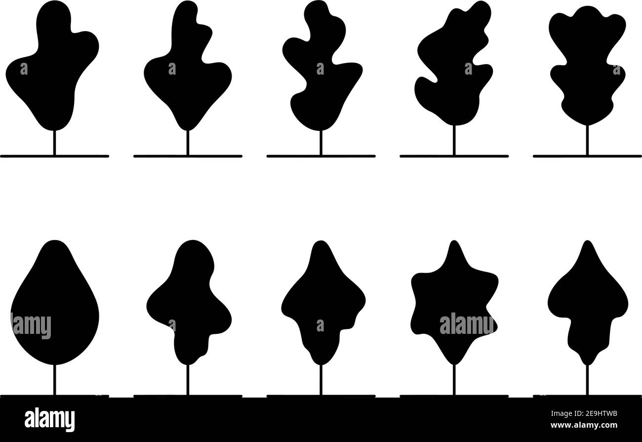 Bold filed with black trees collection, illustration, vector on white ...