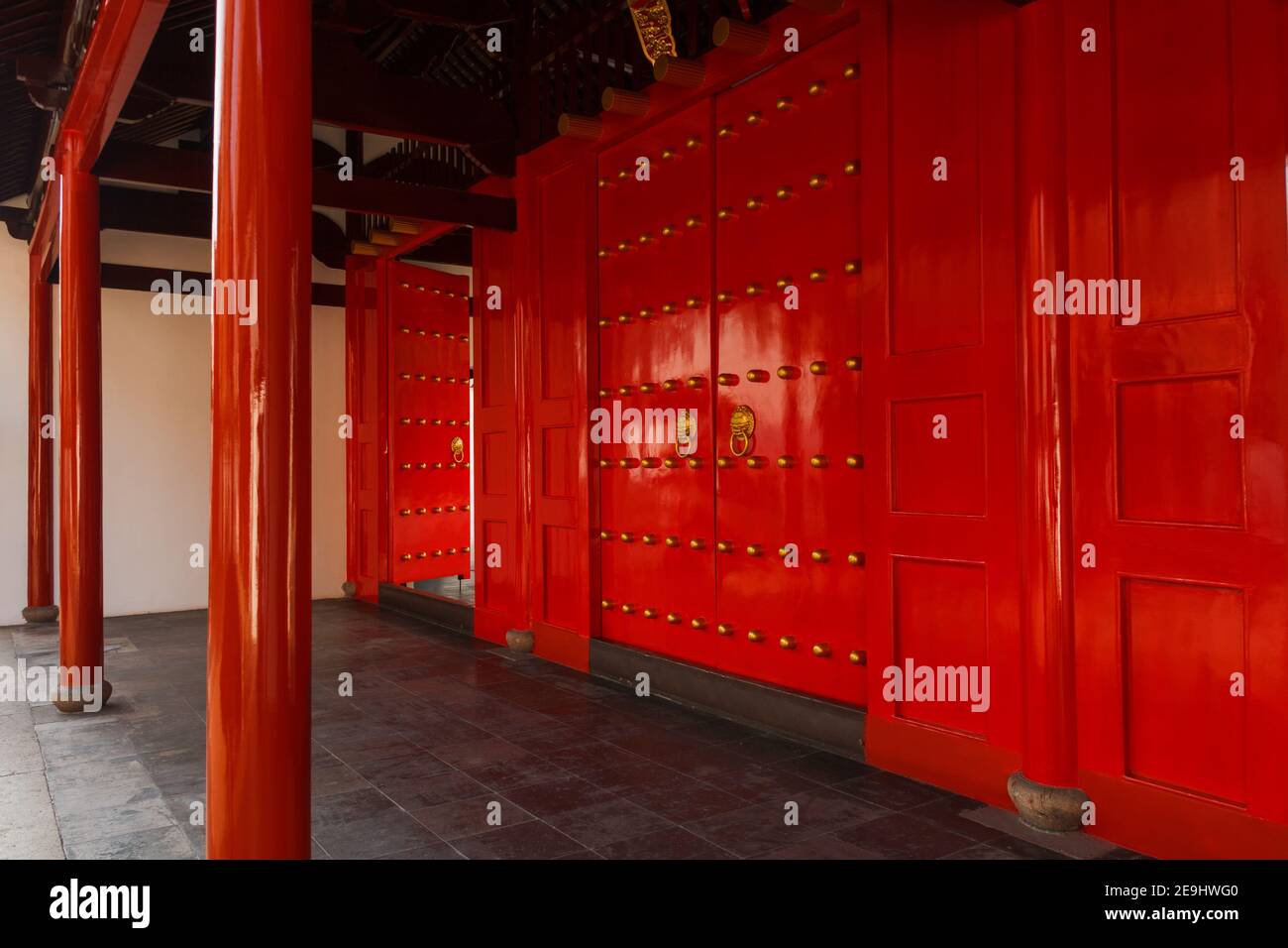 Traditional Chinese red gate in Confucius Temple in Shanghai Stock ...