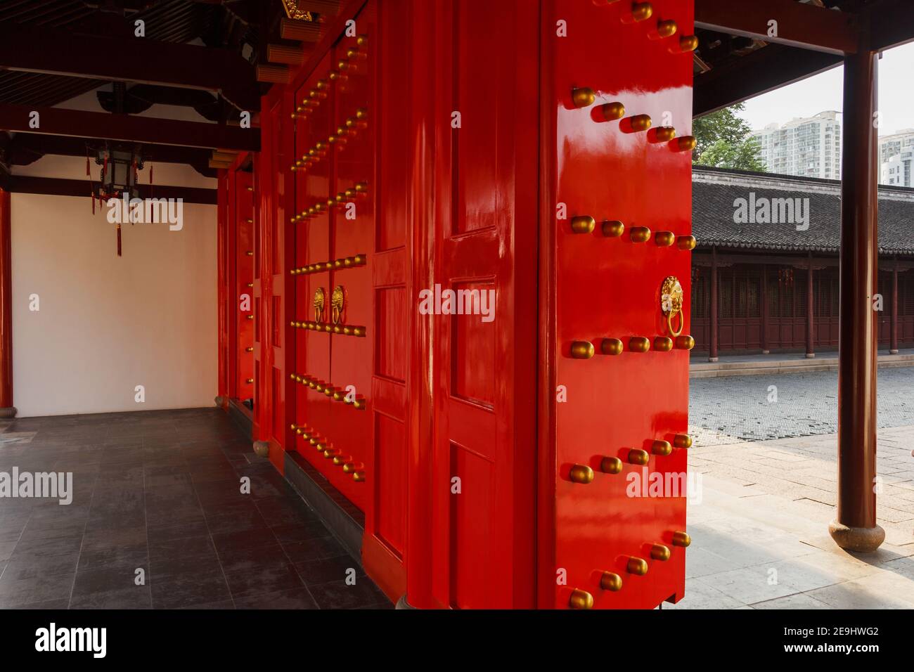 Traditional Chinese red gate in Confucius Temple in Shanghai Stock ...