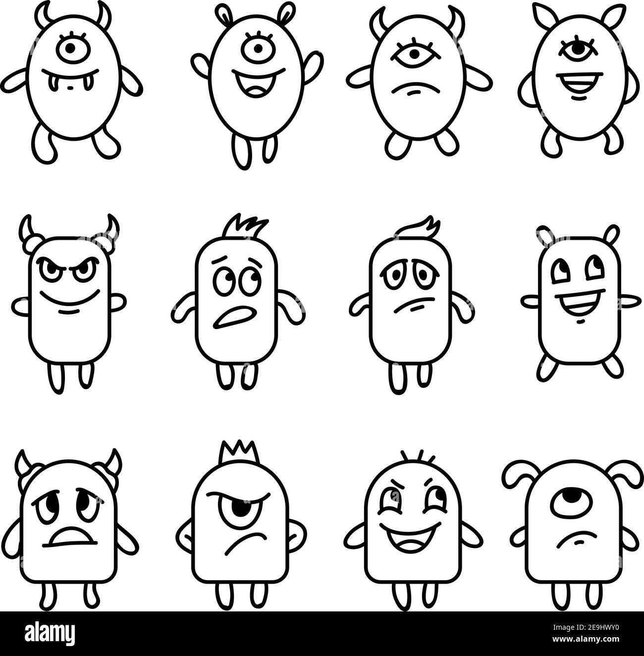 Emotional monsters, illustration, vector on white background Stock ...