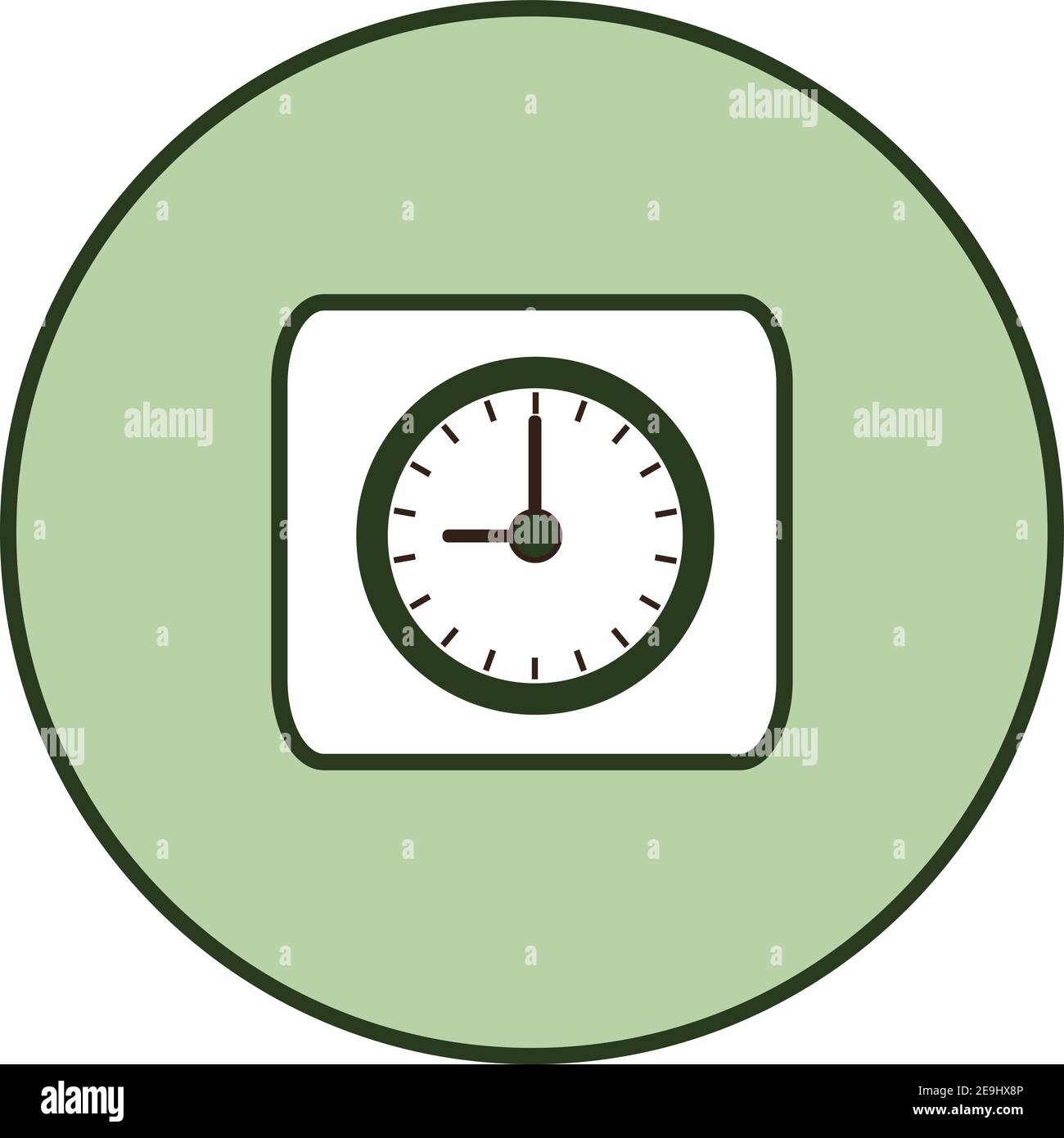 Little green clock, illustration, vector on white background Stock ...
