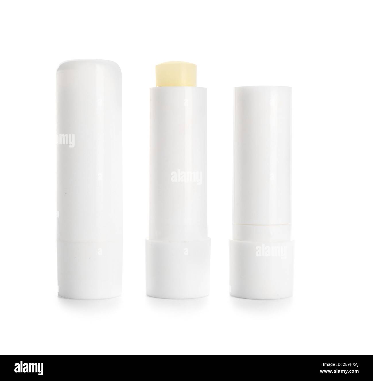 Natural lip balms on white background Stock Photo - Alamy