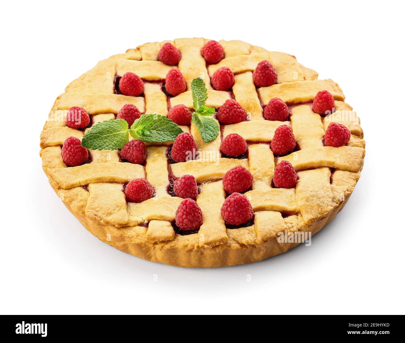 Yummy raspberry pie with mint on white background Stock Photo - Alamy