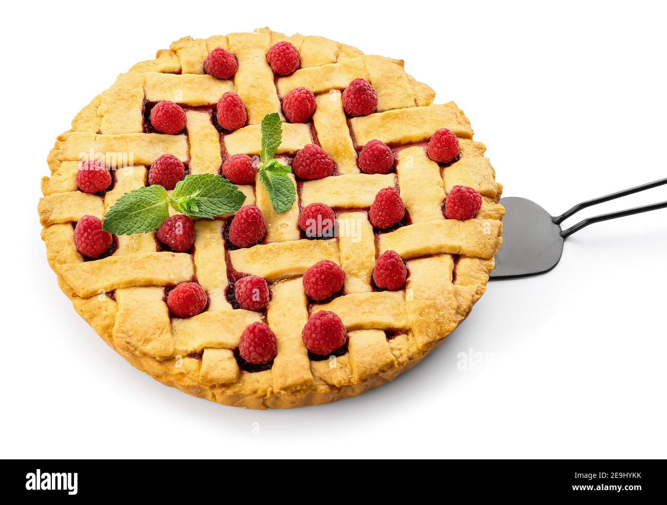 Yummy raspberry pie with mint on white background Stock Photo - Alamy