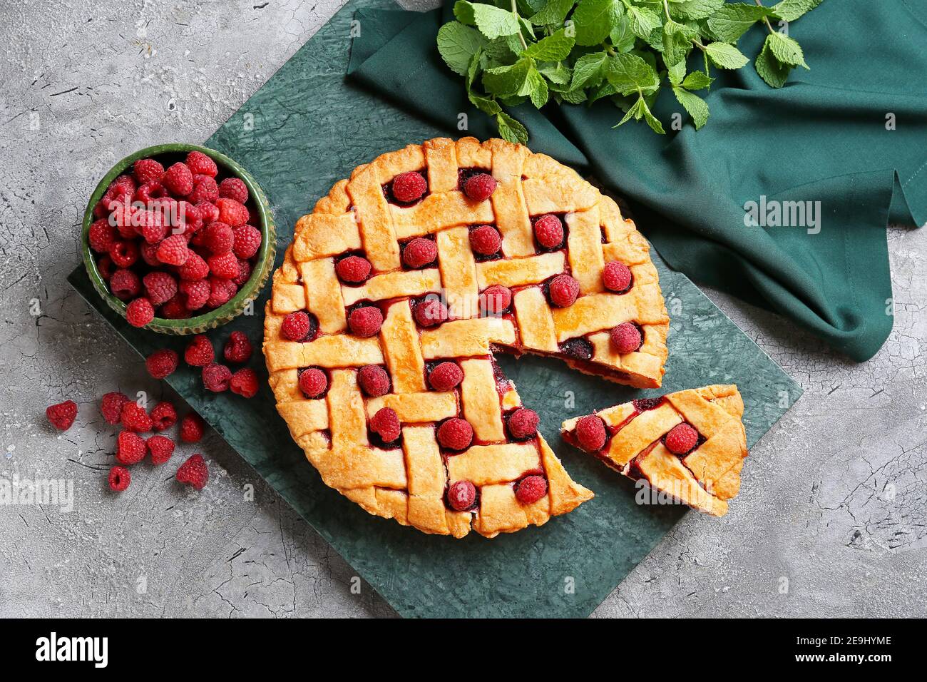 Delicious raspberry pie on dark background Stock Photo - Alamy