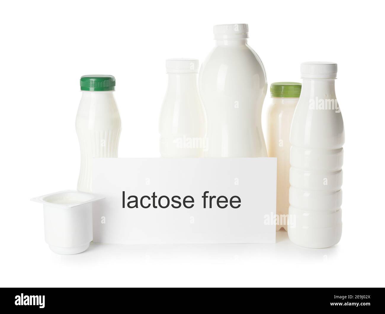 Different dairy products without lactose on white background Stock ...