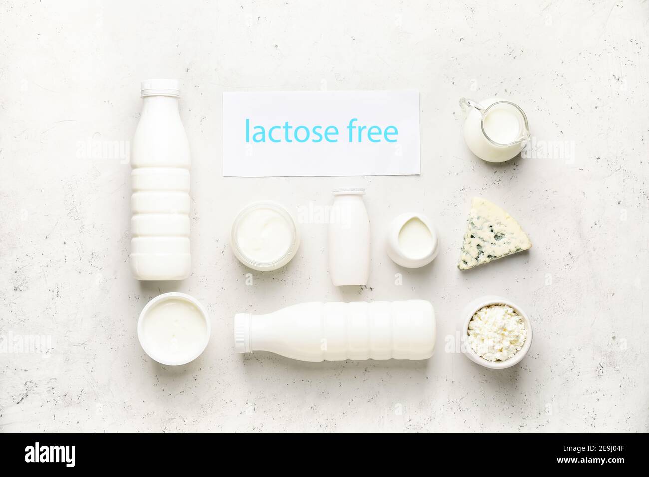 Different dairy products without lactose on light background Stock ...