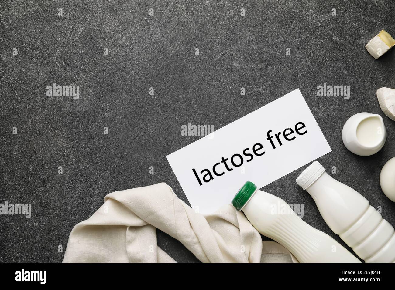 Different dairy products without lactose on dark background Stock Photo ...