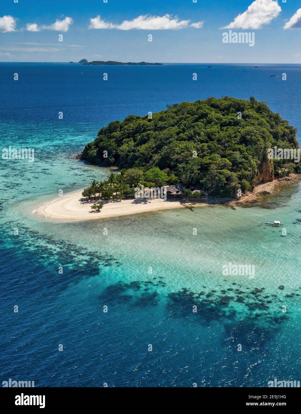Early morning aerial view of Cheron Island, Coron, Palawan, Philippines ...