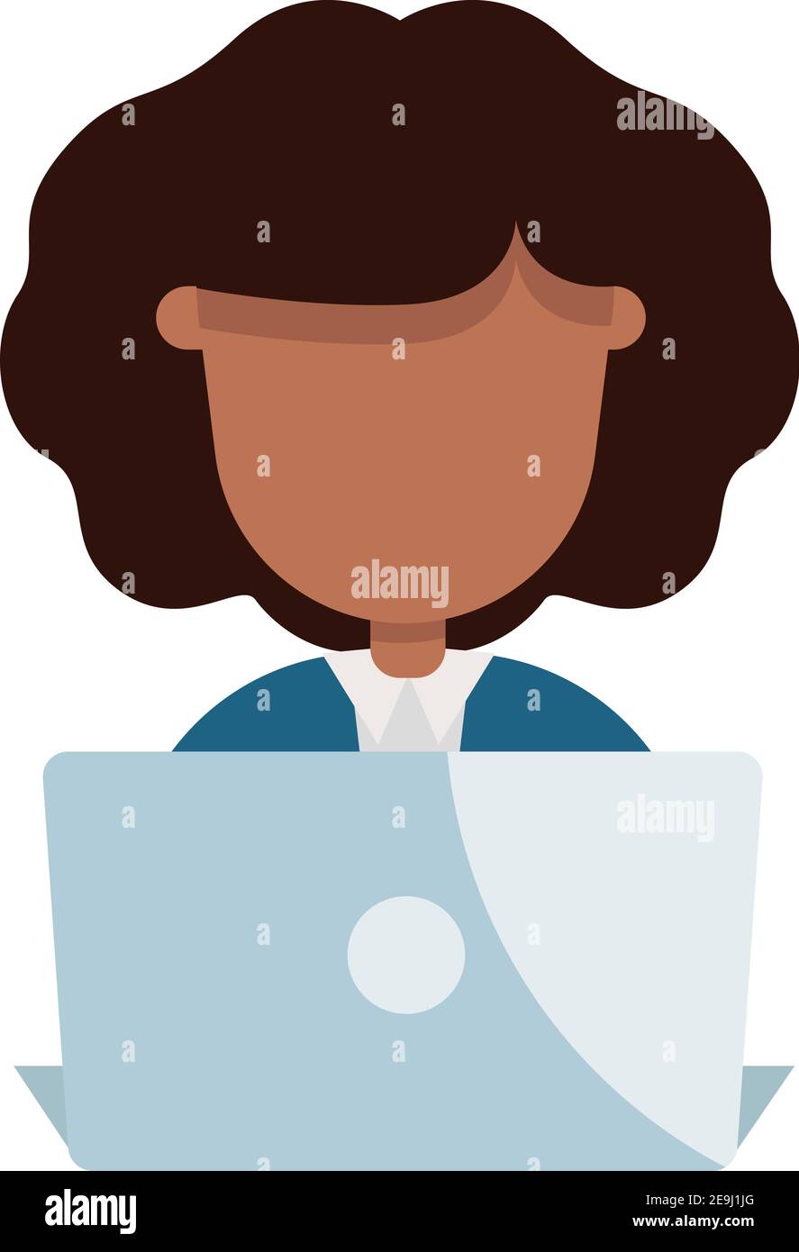 Girl with curly hair working on her laptop, illustration, vector on ...