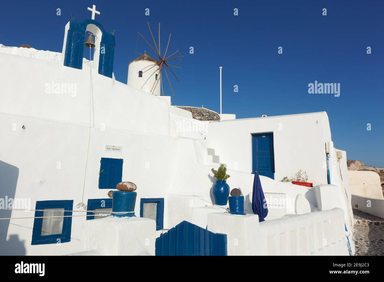 Santorini, Greece Traditional whitewashed house with blue trim Stock ...