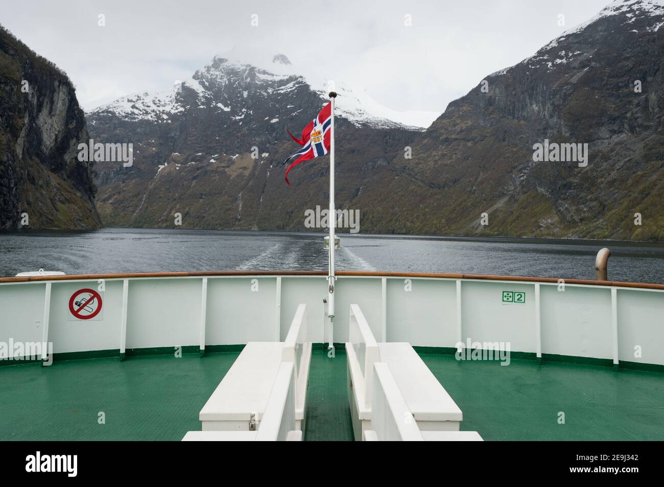 Geirangerfjorden with Preikestolen on the left, Stranda, Norway Stock ...