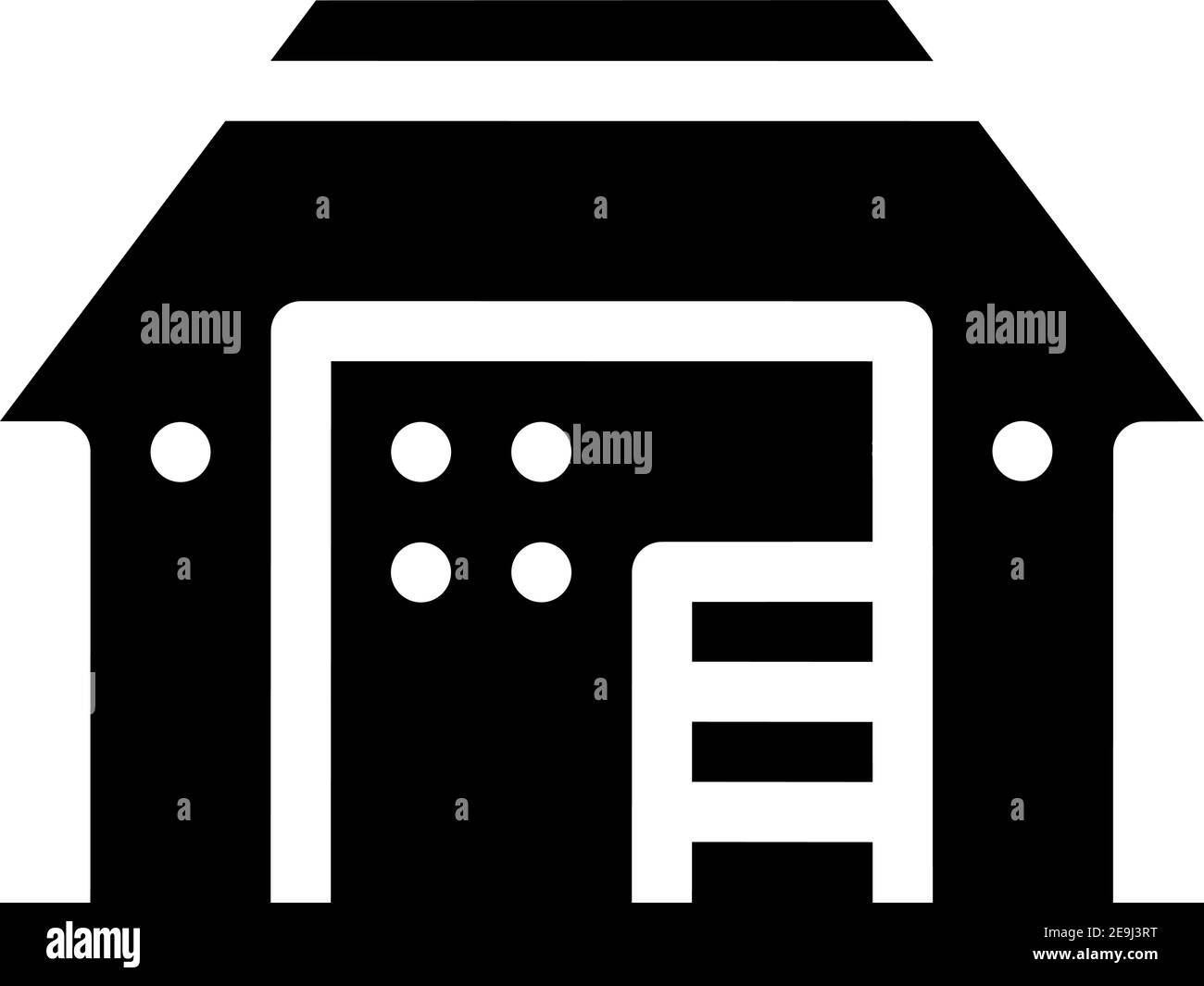 Wide black house with one window and doors on the right, illustration ...