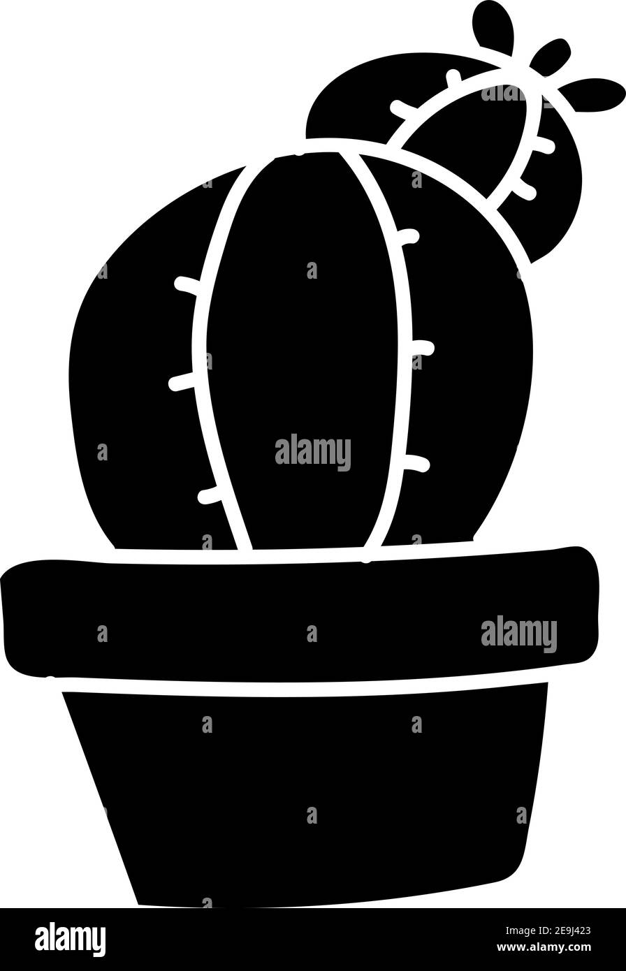 Two black cactuses with a flower, illustration, vector on white ...