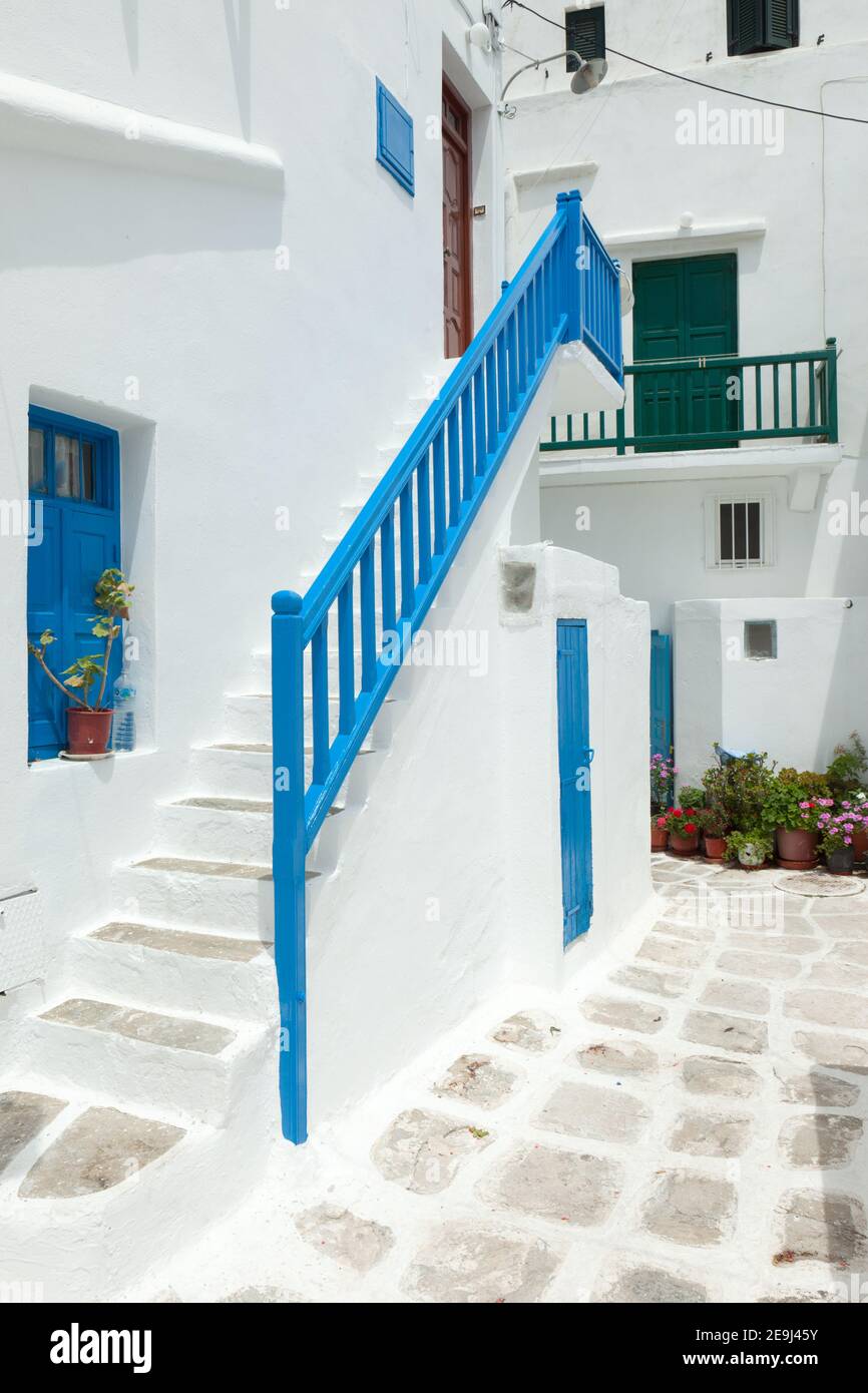 Mykonos, Greece Narrow maze-like streets in Old Mykonos Town Stock ...
