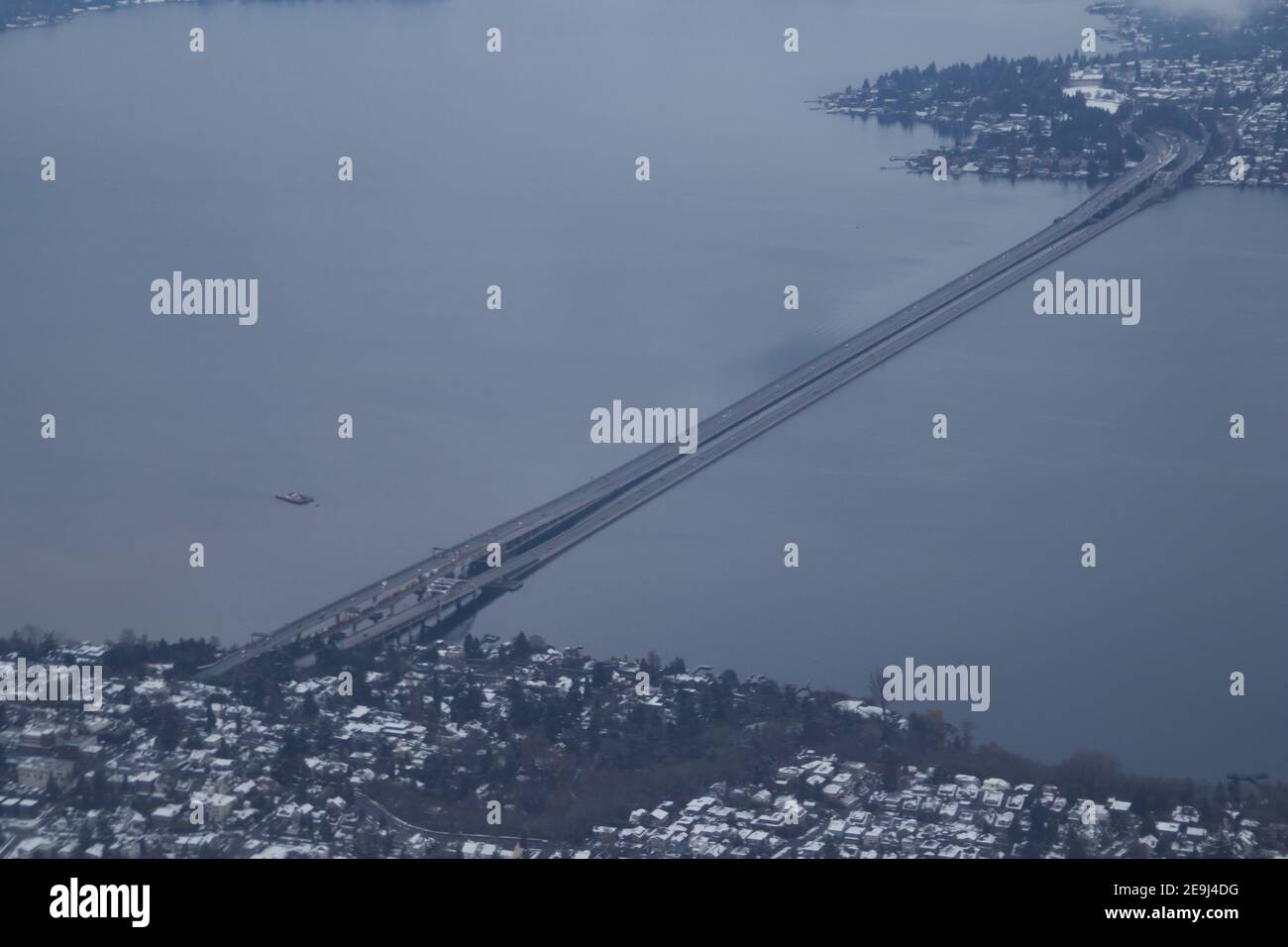 Aerial view of floating bridge on Lake Washington, Seattle, USA Stock ...