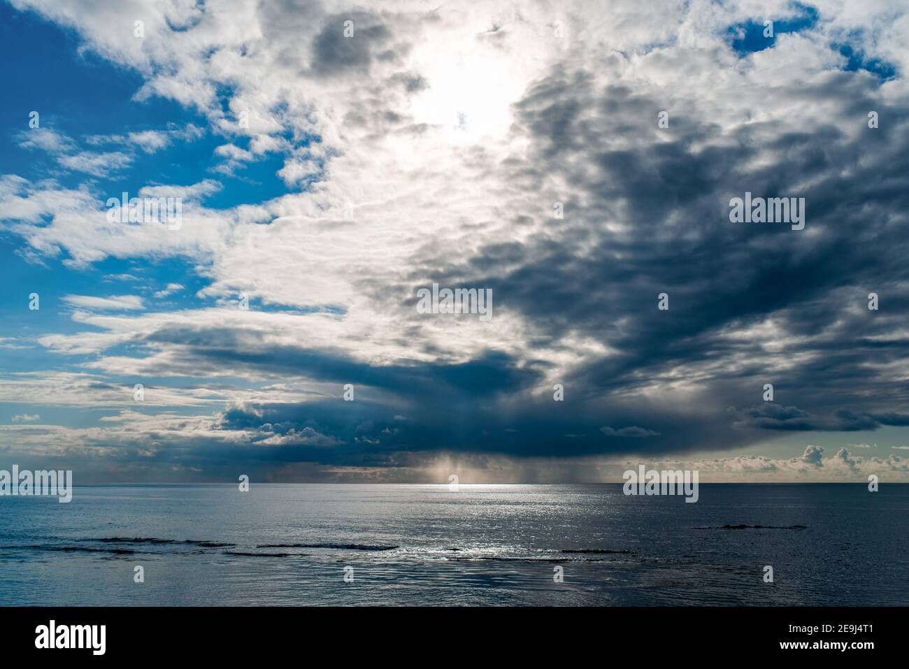 Dramatic seascape background. Beautiful cloudy sky and sea landscape ...