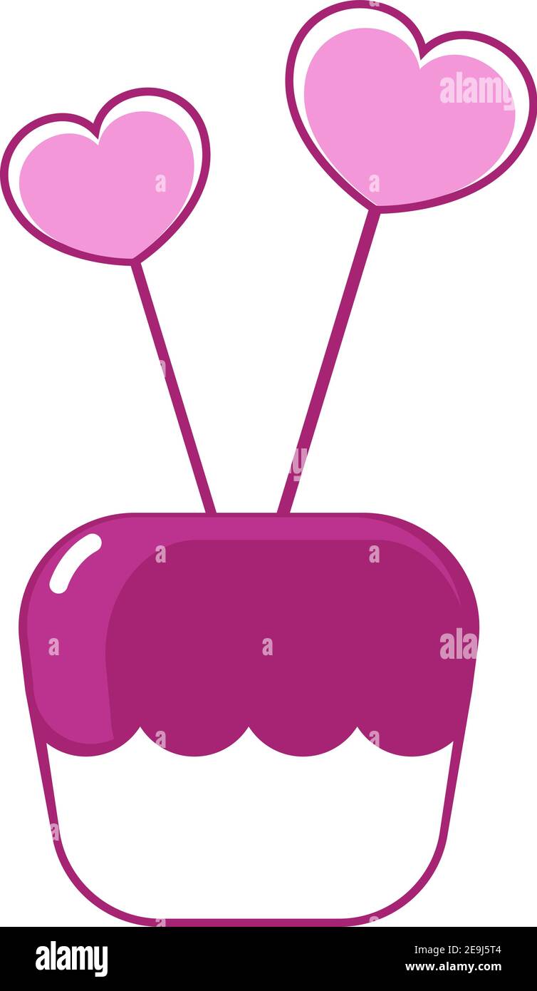 Pink cake with two hearts, illustration, vector on white background ...