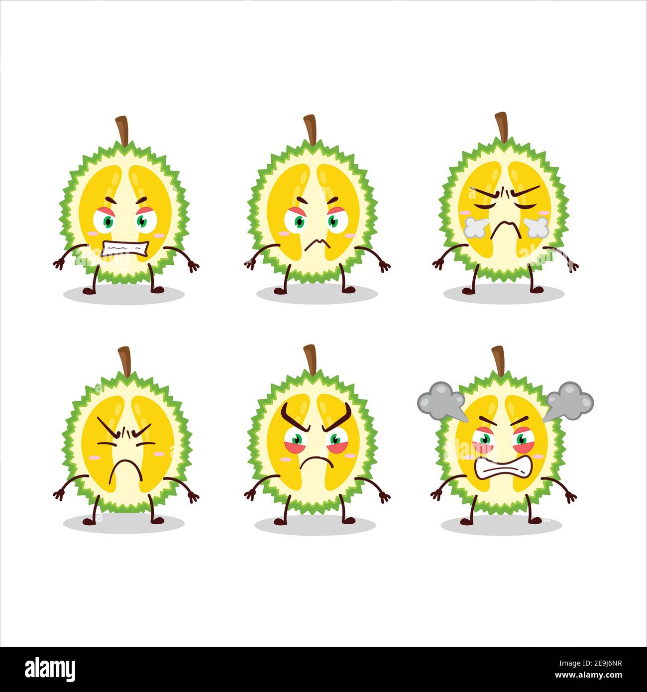 Slice of durian cartoon character with various angry expressions ...