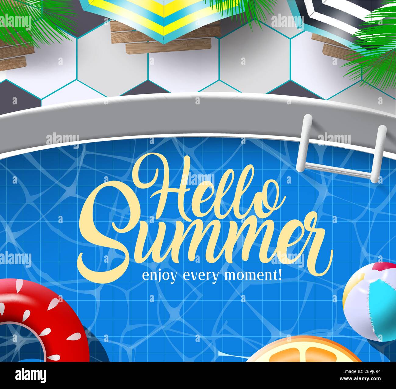 Hello summer vector banner design. Hello summer enjoy every moment text ...
