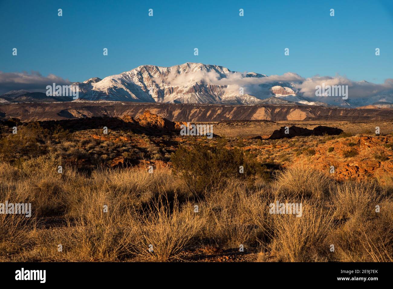 The desert valley of St. George Utah, USA and the Pine Valley Mountains ...