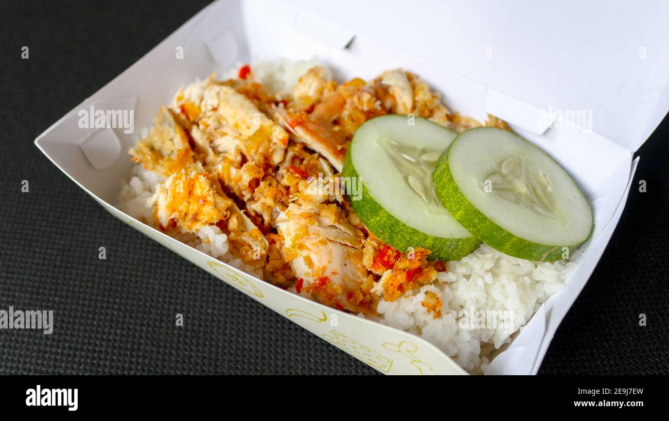 Ayam geprek or Spicy chicken crush with chilli and garlic flavour on ...