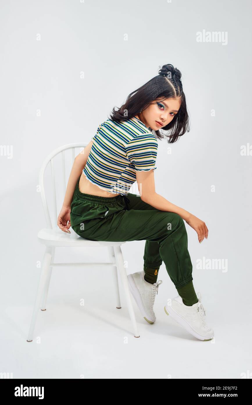 Full length photo of charming awesome winsome lady having pause and ...