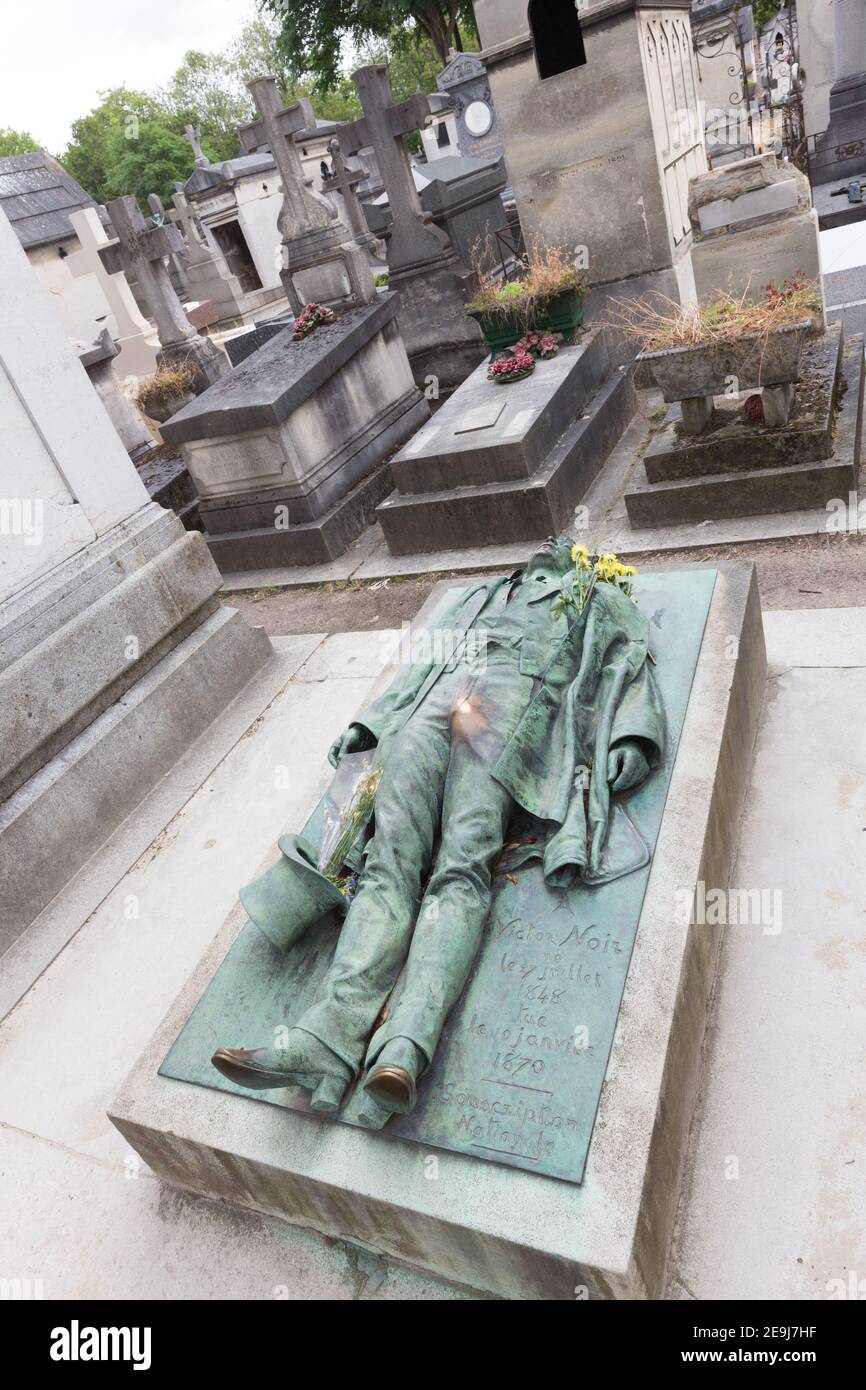 Paris, France The grave of Victor Noir at the Pere Lachaise Cemetery ...