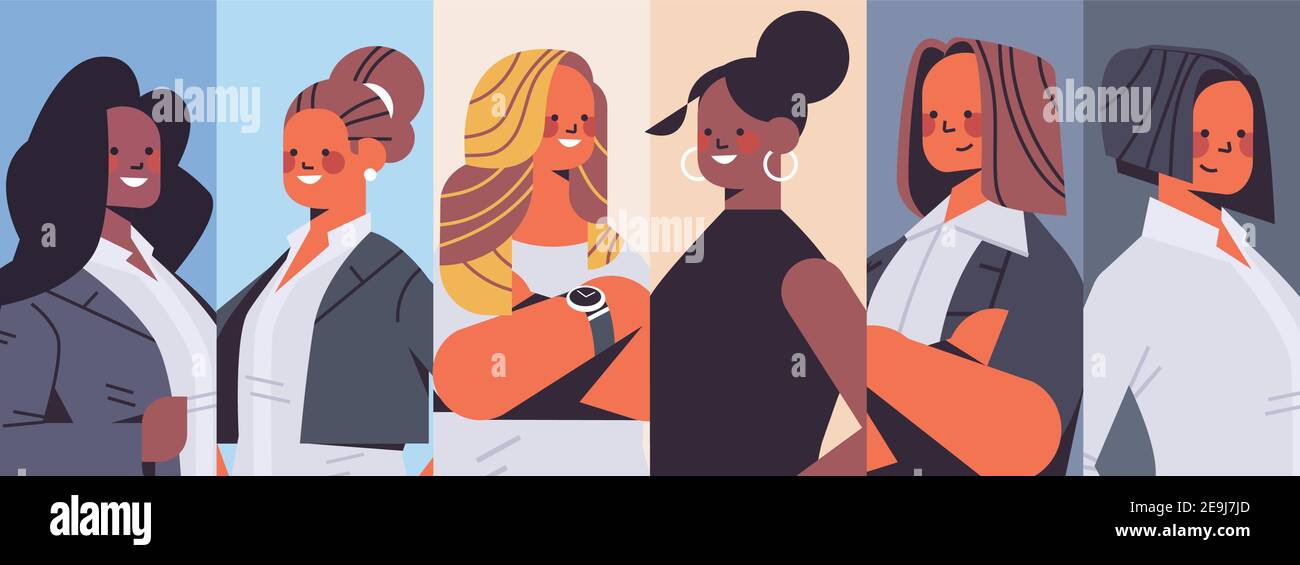 set mix race businesswomen avatars collection women's team concept ...