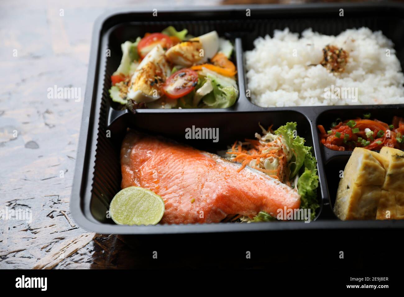 Grilled Salmon bento set Japanese food Stock Photo - Alamy