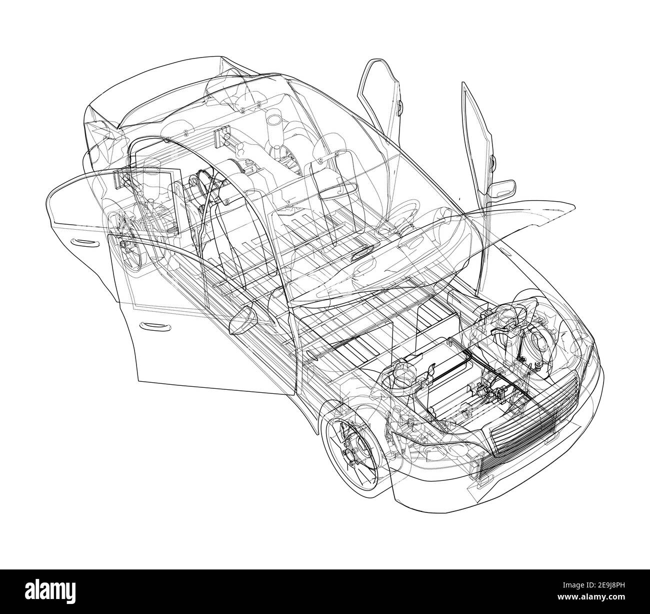Electric Car With Chassis. Vector rendering of 3d Stock Vector Image ...