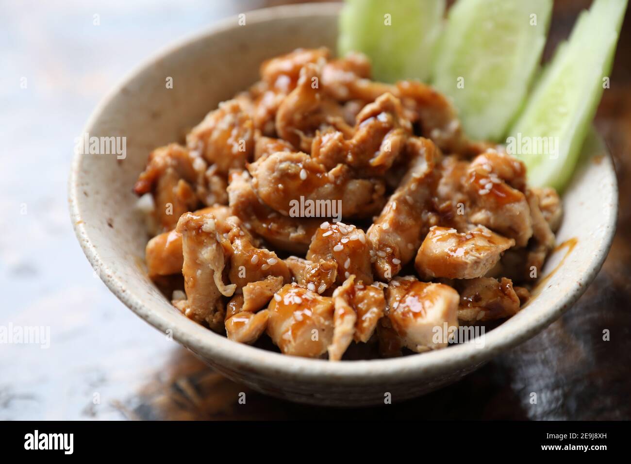 japanese food Chicken teriyoki with rice on wood background Stock Photo ...