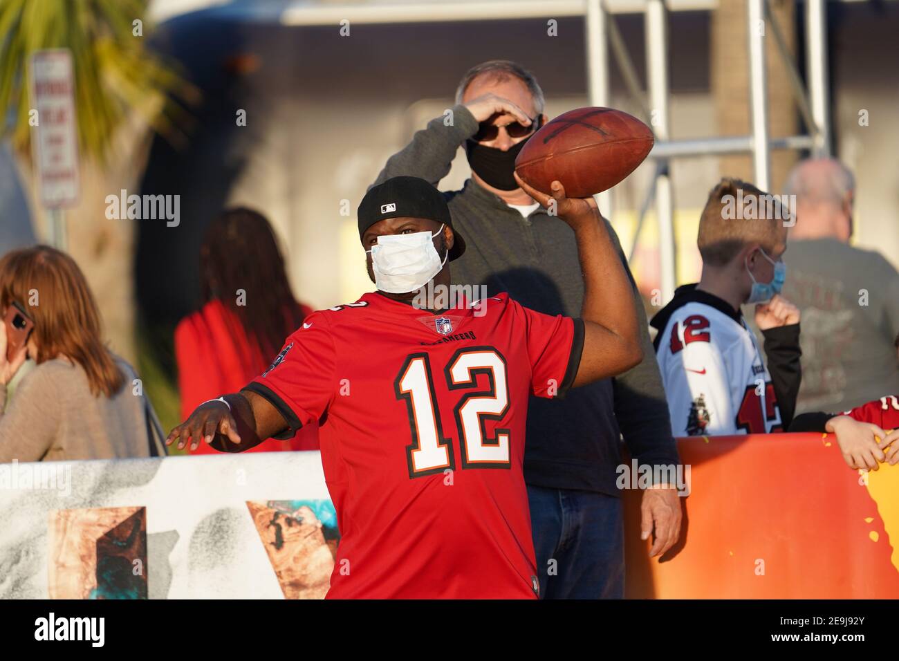 Tampa, Florida, USA, February 4, 2021, A Football Fan throwing a ...