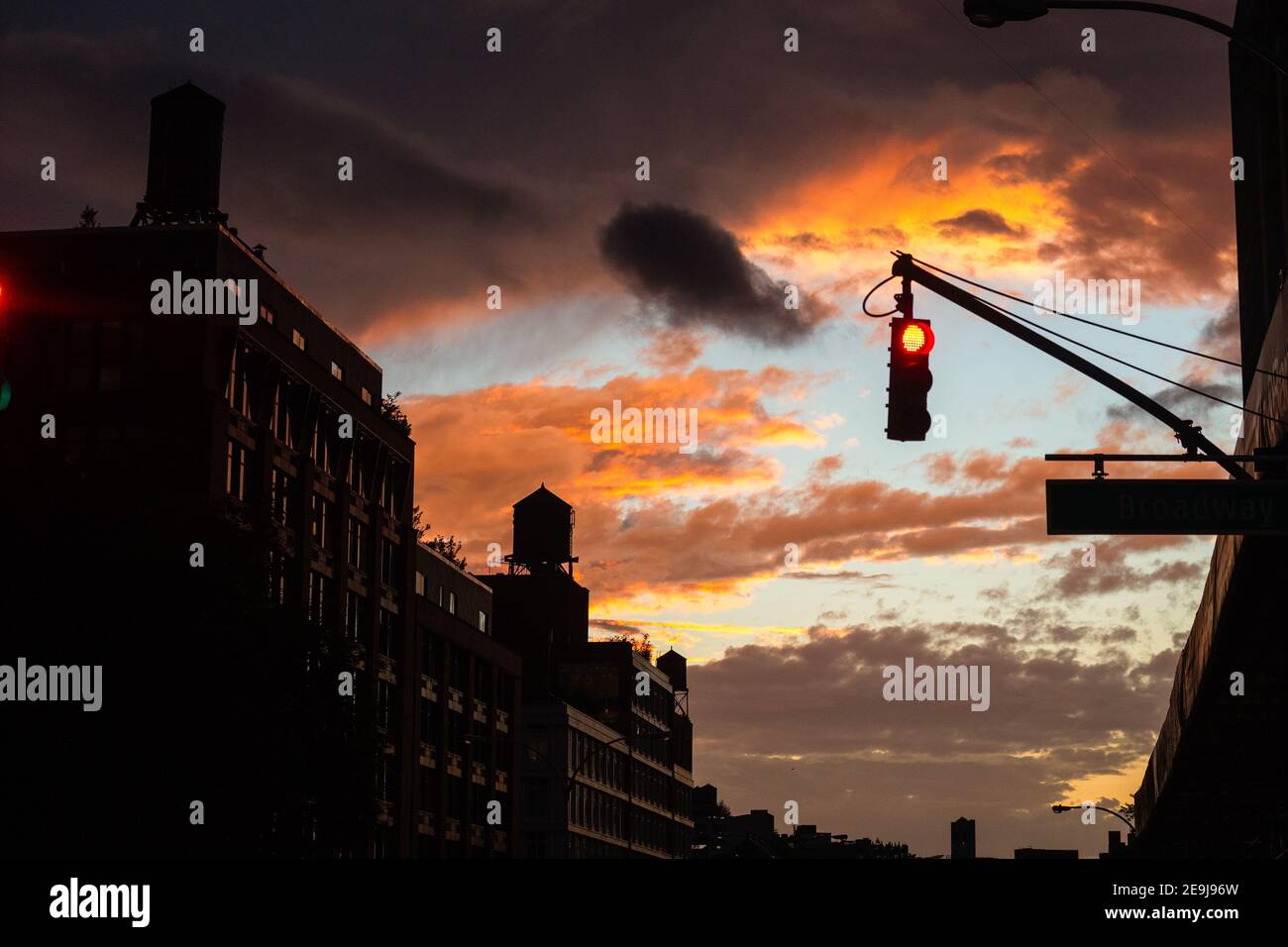 SoHo, New York City NY Water Towers On Houston Street at Sunset Stock ...
