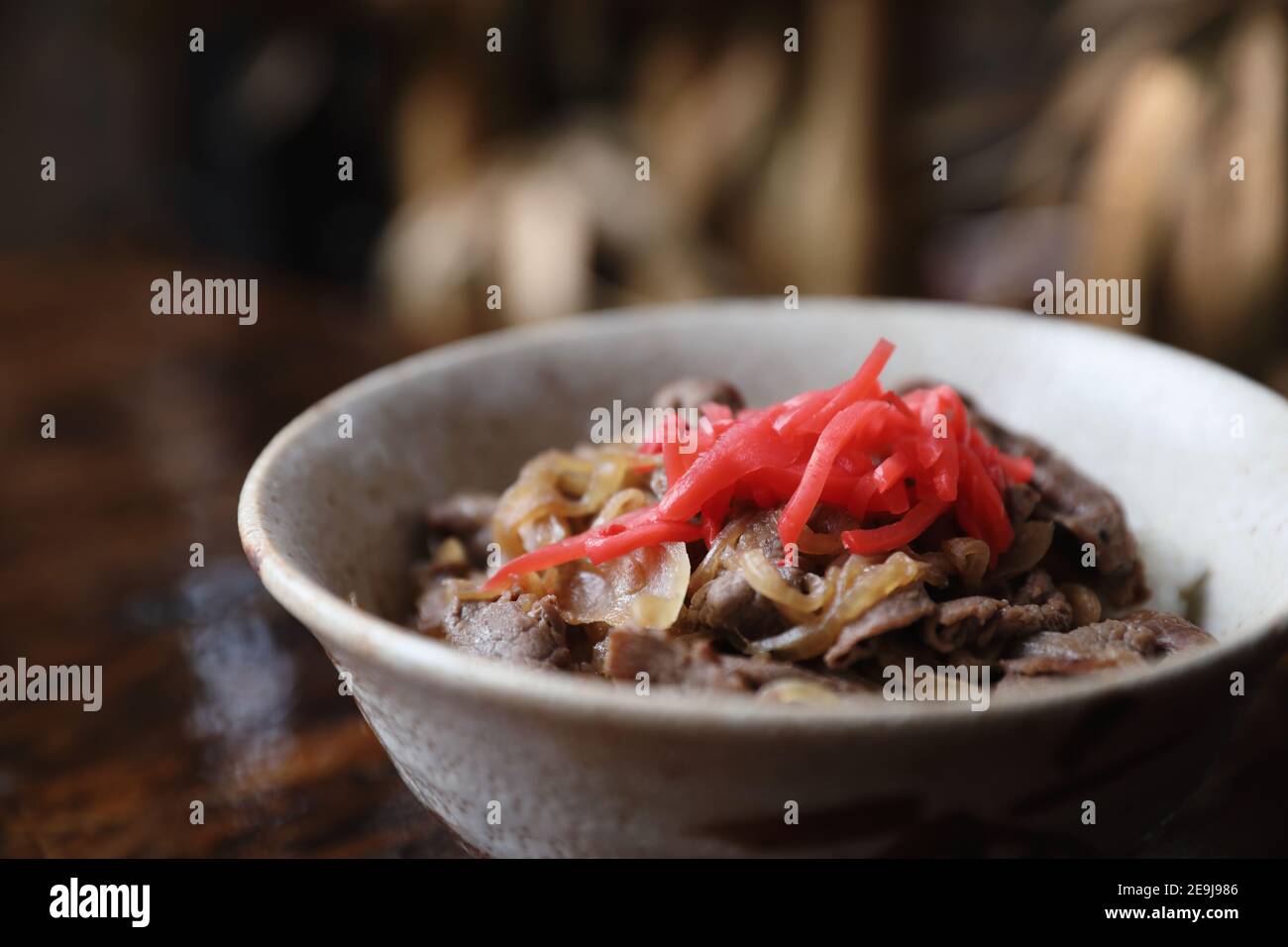 Gyudon Japanese beef rice bowl in close up Japanese local food Stock ...