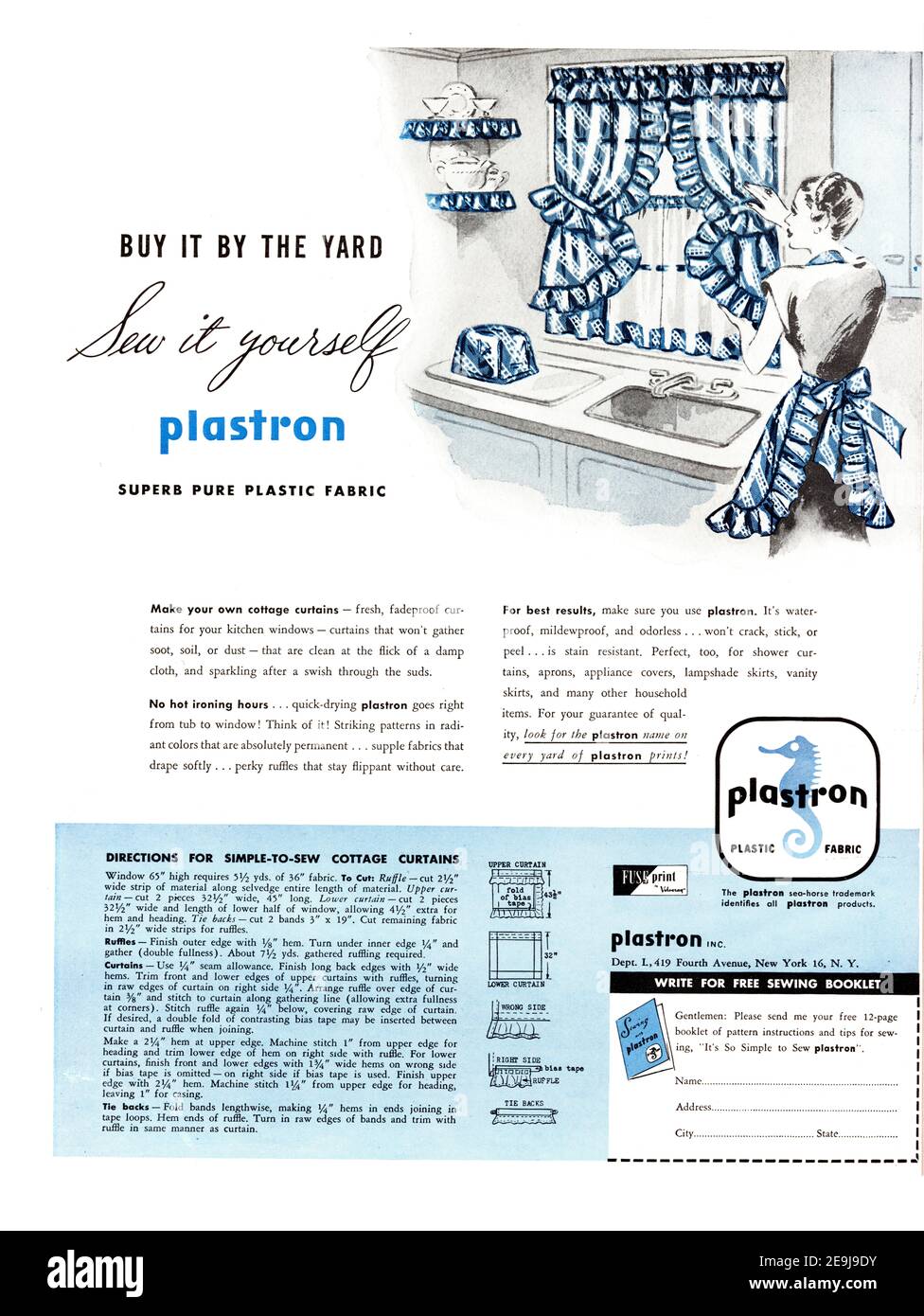 1947 Plastron "Buy It By the Yard, Sew It Yourself" Advertisement ...