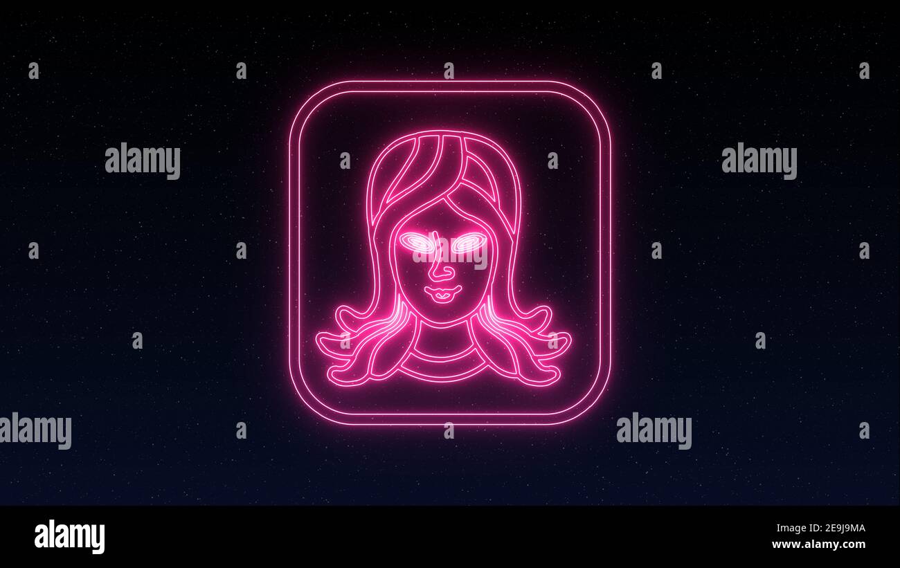 The Virgo zodiac symbol, horoscope sign in neon style on night star sky ...