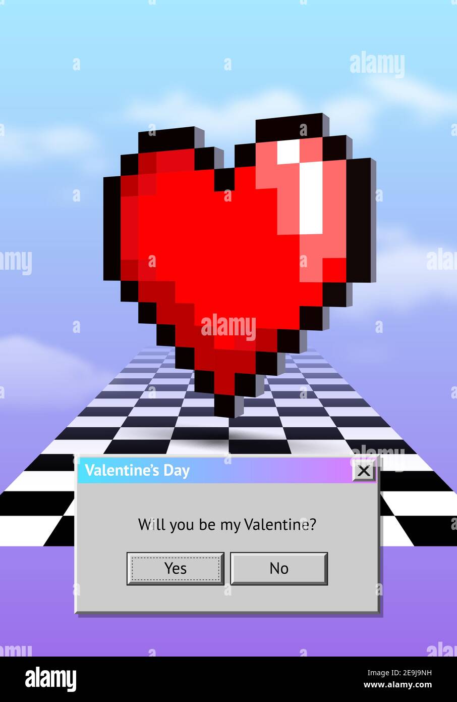 Vaporwave styled Valentine's Day greeting card with dialogue window ...