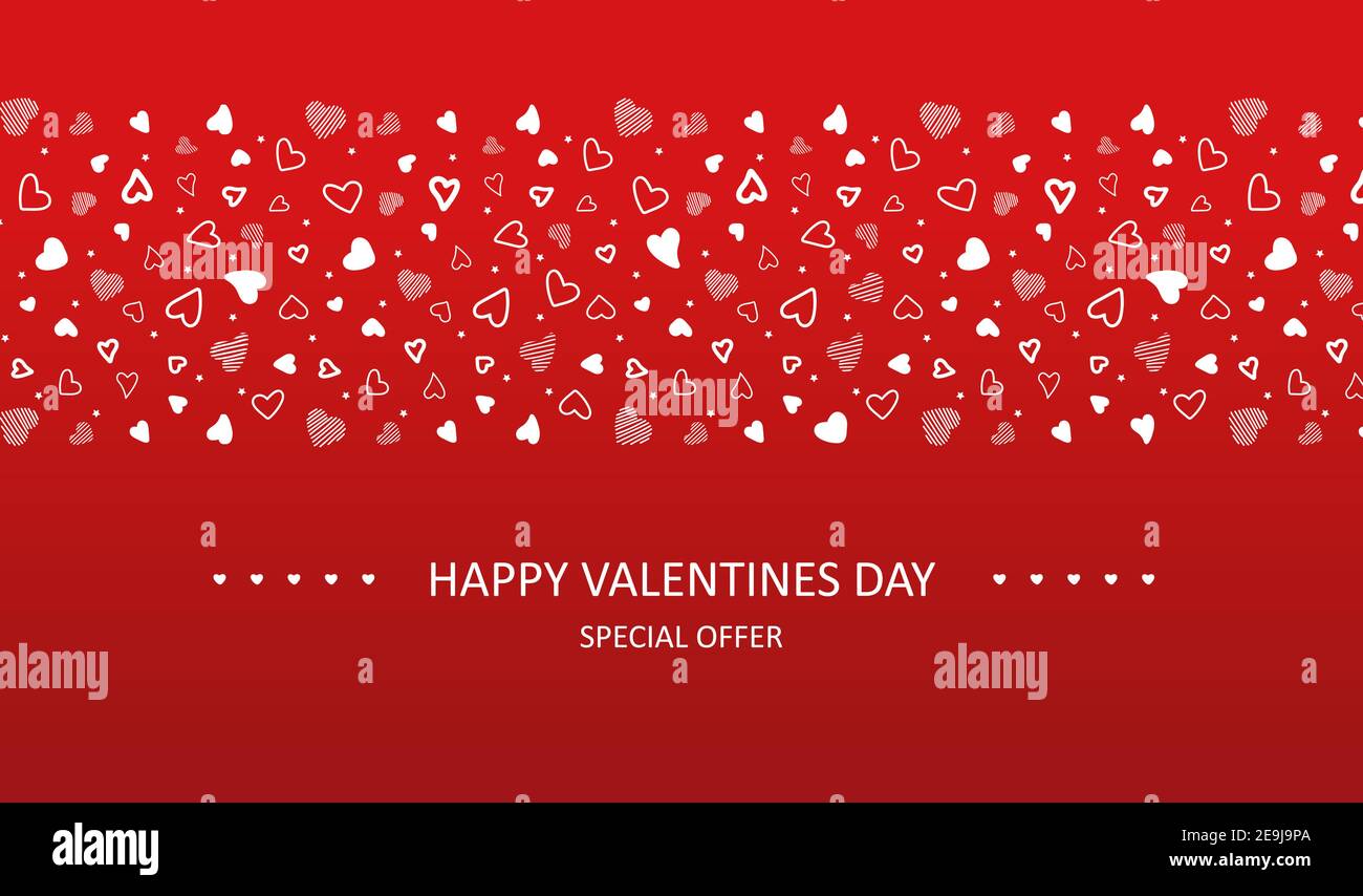Card Valentines day. Pattern of white hearts drawn by hand on red ...