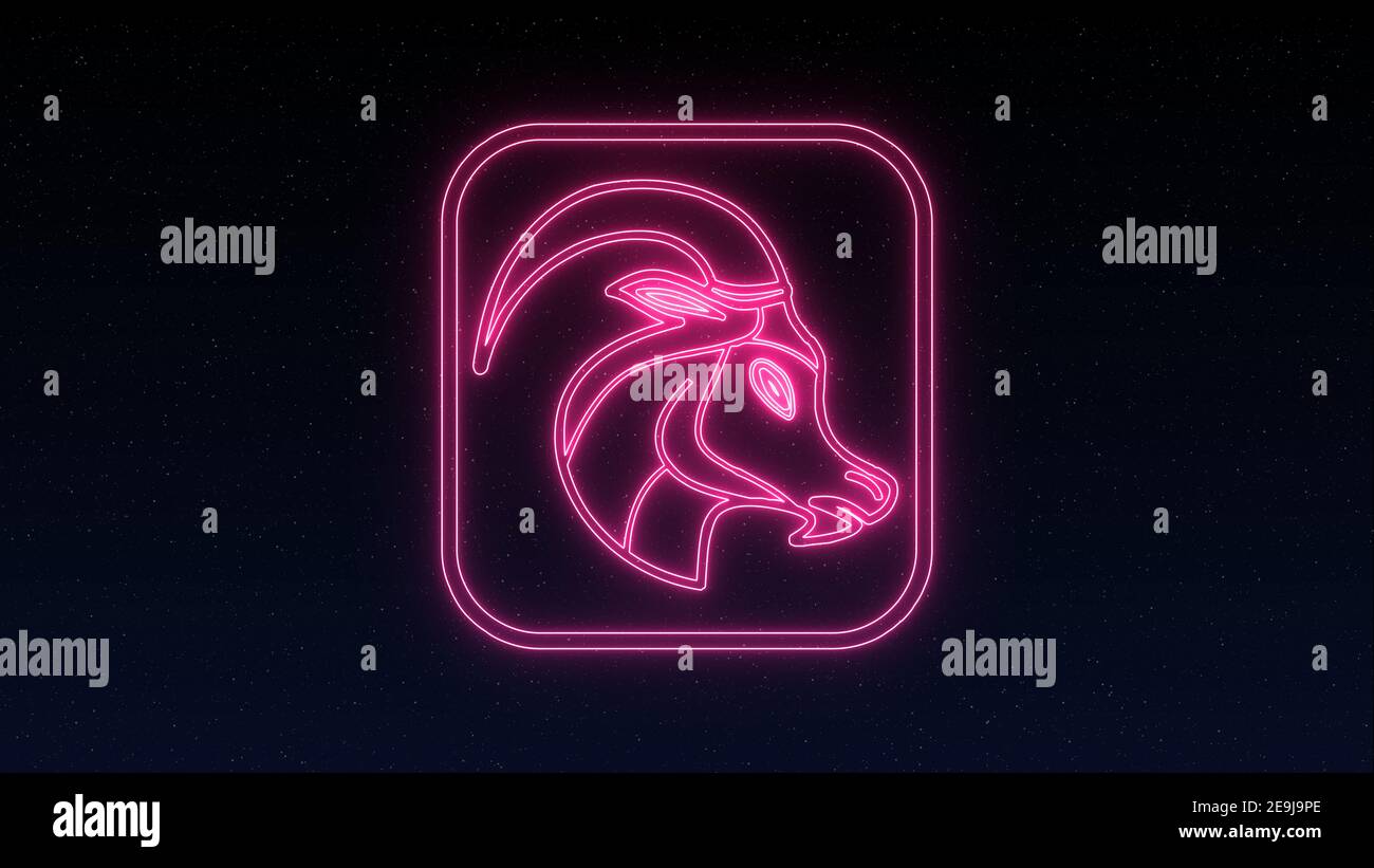 The Capricorn zodiac symbol, horoscope sign in neon style on night star ...